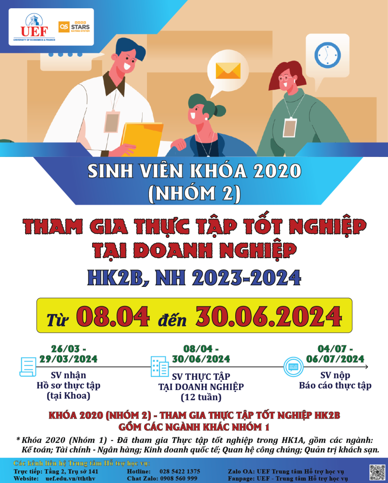 SINH VIÊN KHÓA 2020 (NHÓM 2) THỰC TẬP TỐT NGHIỆP TRONG HK 2B/ NH 2023-2024 TỪ NGÀY 08/04 - 30/06 ...